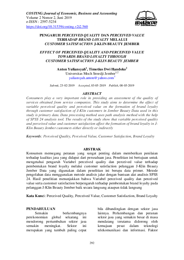 (PDF) Pengaruh Perceived Quality dan Perceived Value terhadap Brand Loyalty melalui Customer ...