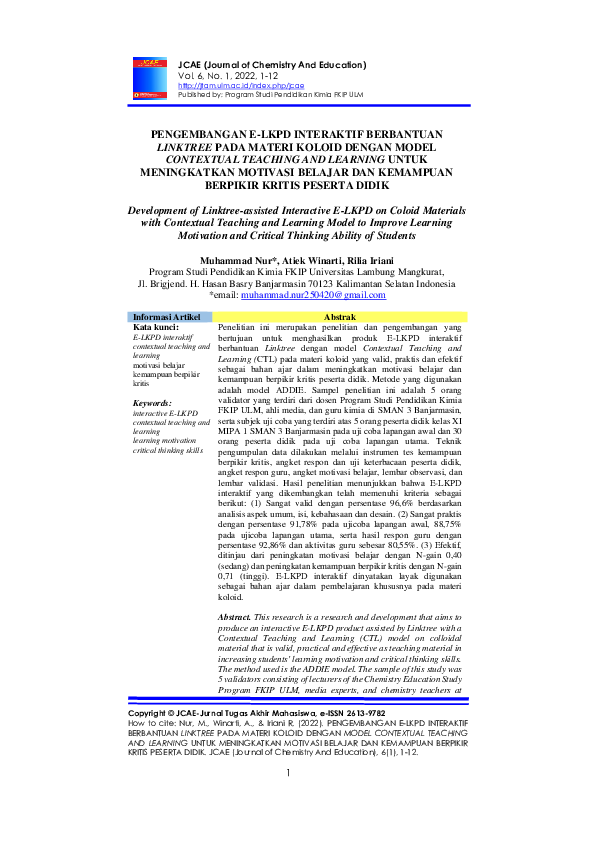 (PDF) Pengembangan E-LKPD Interaktif Berbantuan Linktree Pada Materi Koloid Dengan Model ...