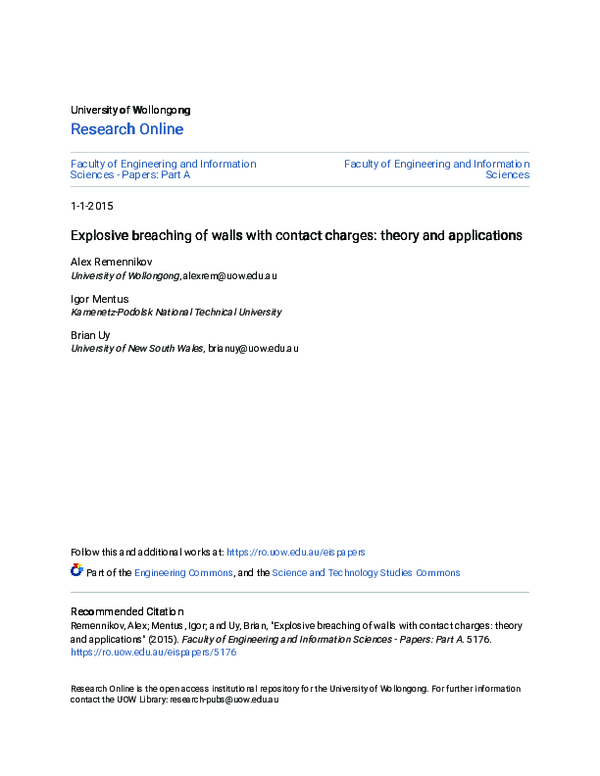 (PDF) Explosive Breaching of Walls with Contact Charges: Theory and ...