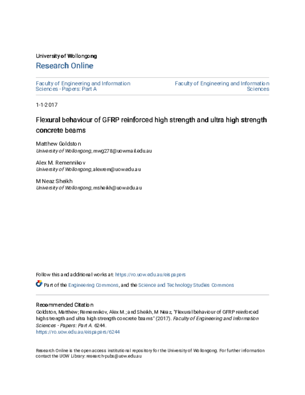 Pdf Flexural Behaviour Of Gfrp Reinforced High Strength And Ultra High Strength Concrete Beams