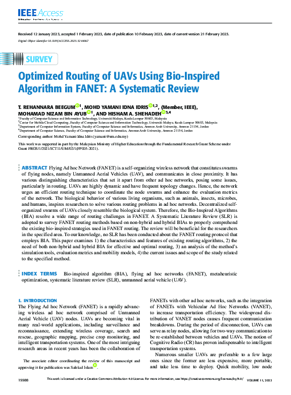 Pdf Optimized Routing Of Uavs Using Bio Inspired Algorithm In Fanet A Systematic Review
