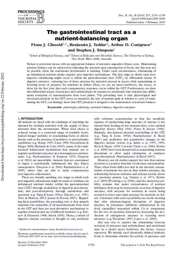 (PDF) The gastrointestinal tract as a nutrient-balancing organ