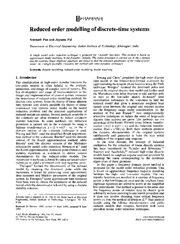 (PDF) Reduced order modelling of discrete-time systems