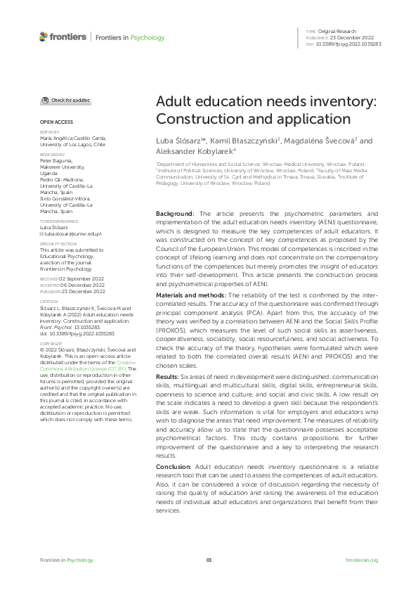 (PDF) Adult education needs inventory: Construction and application ...
