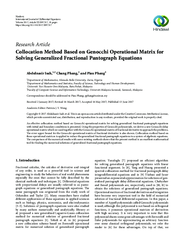 (PDF) Collocation Method Based on Genocchi Operational Matrix for ...