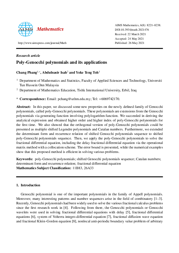 (PDF) Poly-Genocchi polynomials and its applications