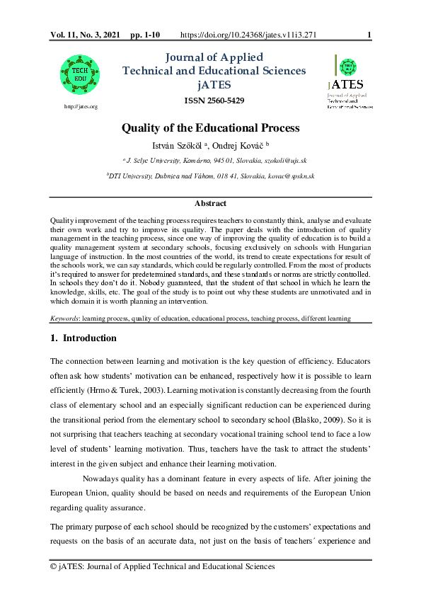(PDF) Quality of the Educational Process