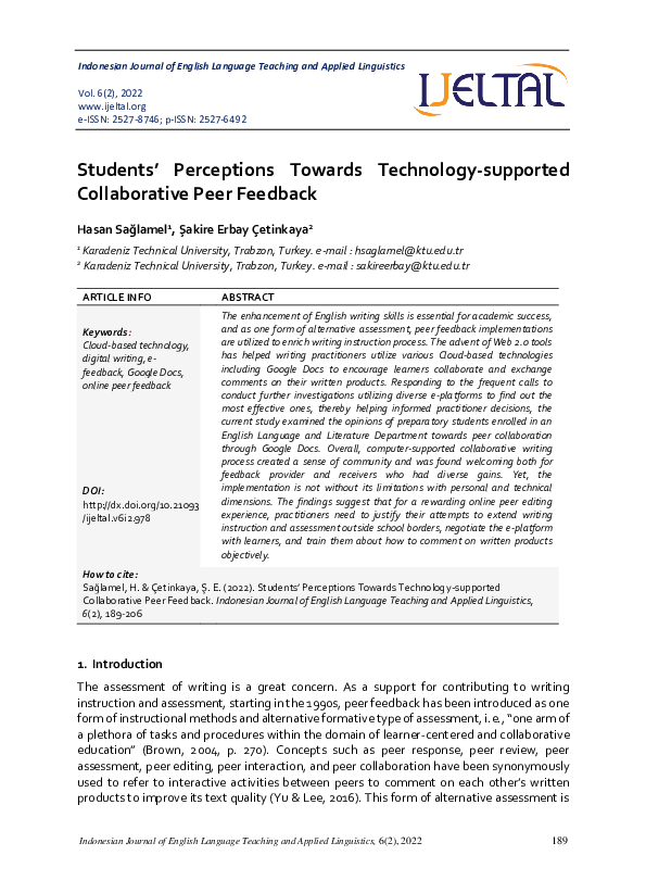 (PDF) Students’ Perceptions Towards Technology-supported Collaborative ...