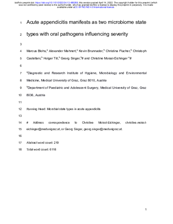 (PDF) Acute appendicitis manifests as two microbiome state types with ...