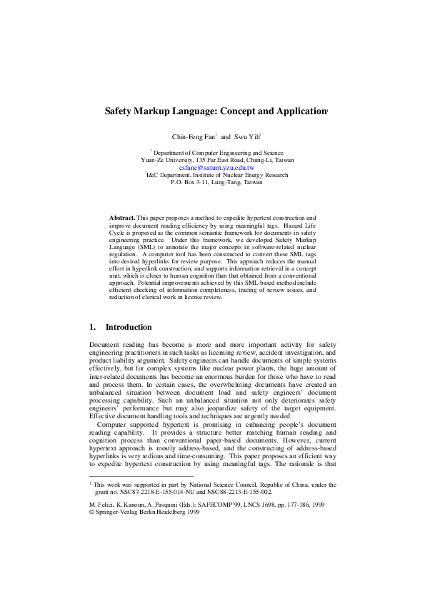 Pdf Safety Markup Language Concept And Application