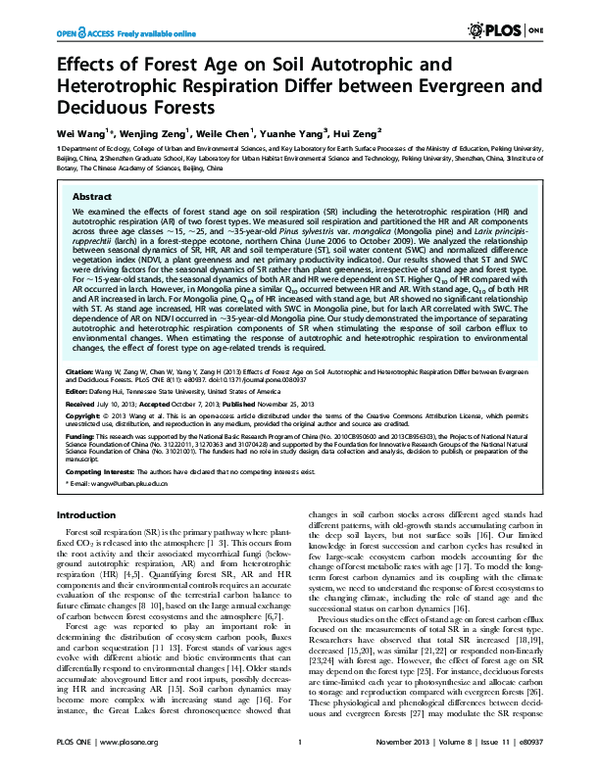 (PDF) Effects of Forest Age on Soil Autotrophic and Heterotrophic Respiration Differ between ...