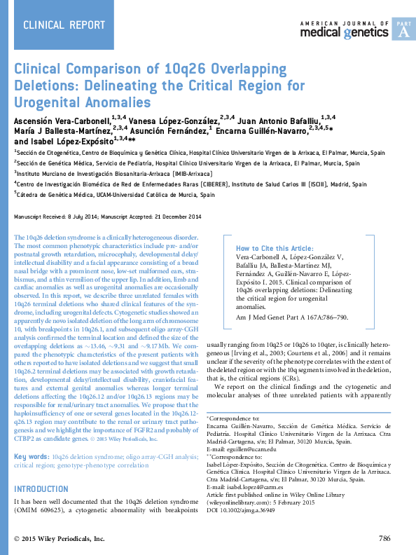 (PDF) Clinical comparison of 10q26 overlapping deletions: Delineating ...