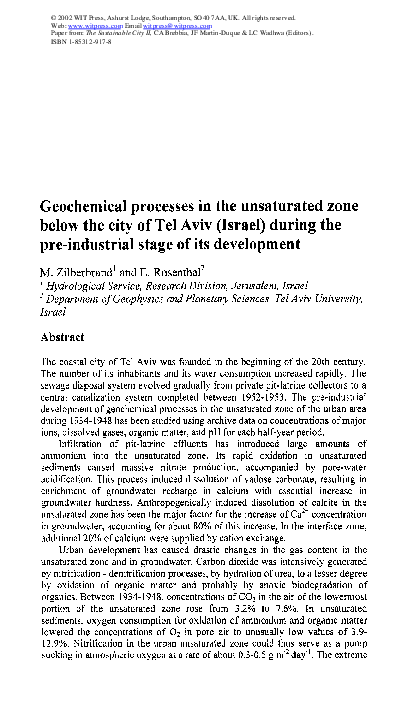(PDF) Geochemical Processes In The Unsaturated Zone Below The City Of Tel Aviv (Israel) During ...