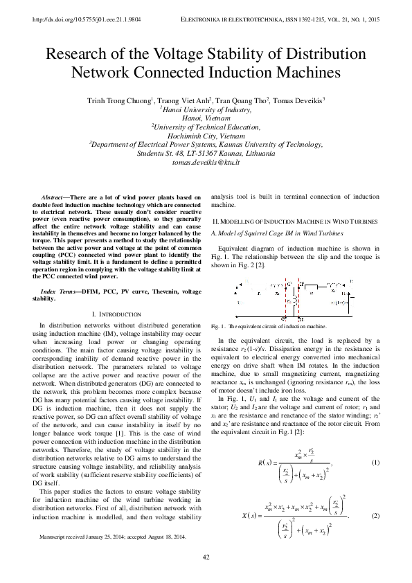 (PDF) Research of the Voltage Stability of Distribution Network Connected Induction Machines