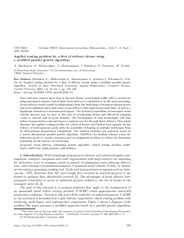 (PDF) Applied routing problem for a fleet of delivery drones using a modified parallel genetic ...