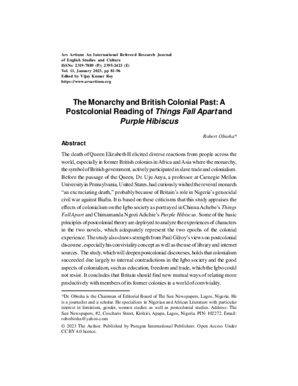 (PDF) The Monarchy and British Colonial Past: A Postcolonial Reading of ...