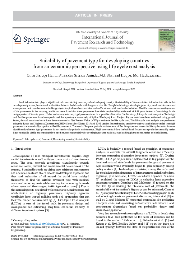 Pdf Suitability Of Pavement Type For Developing Countries From An Economic Perspective Using