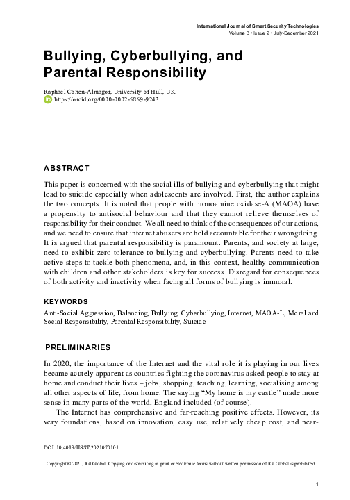 (PDF) Bullying, Cyberbullying, and Parental Responsibility