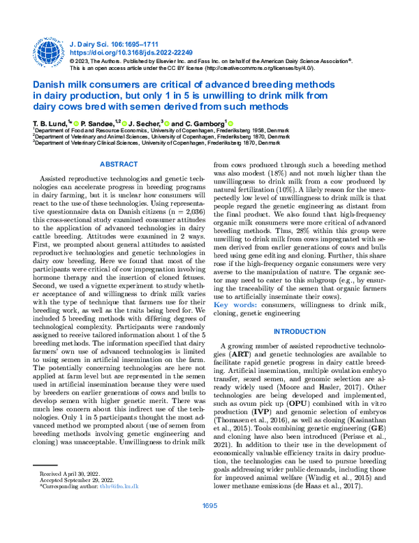 (PDF) Danish milk consumers are critical of advanced breeding methods ...