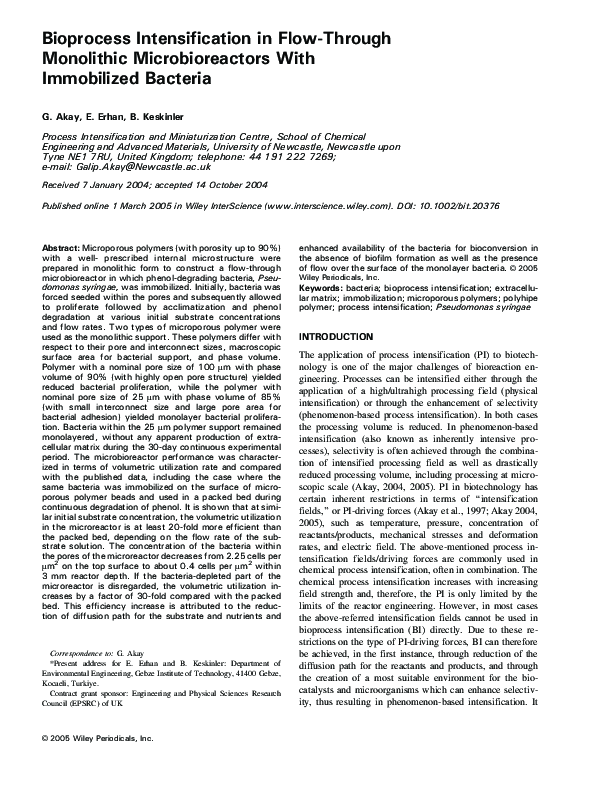 (PDF) Bioprocess intensification in flow-through monolithic microbioreactors with immobilized ...