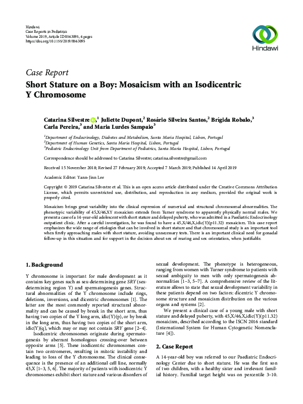 (PDF) Short Stature on a Boy: Mosaicism with an Isodicentric Y ...