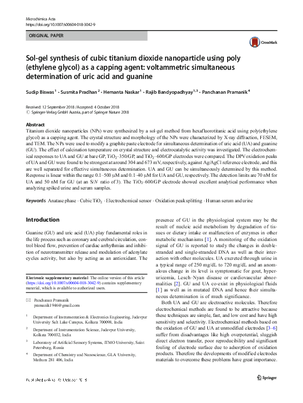 (PDF) Sol-gel synthesis of cubic titanium dioxide nanoparticle using poly(ethylene glycol) as a ...