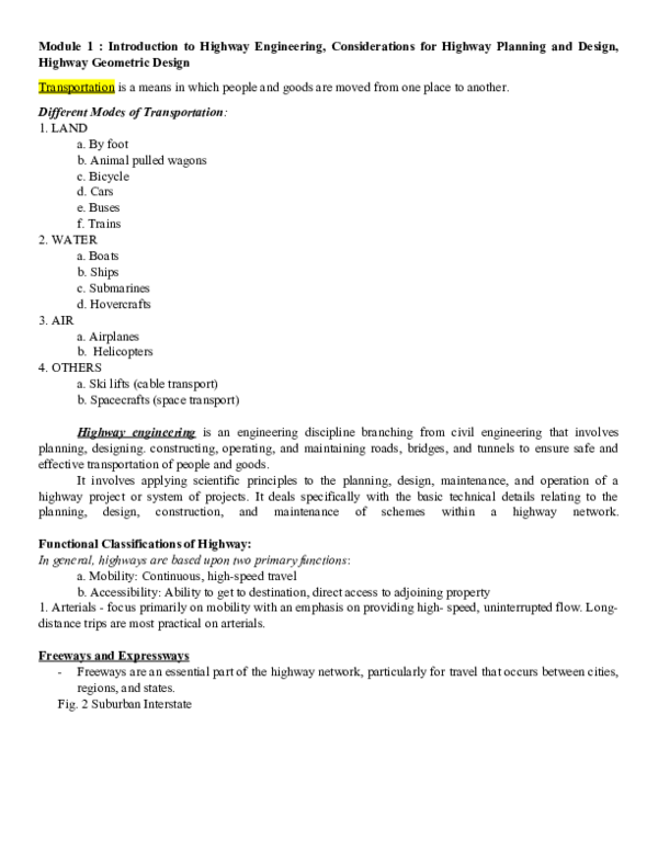 (DOC) Module 1 : Introduction to Highway Engineering, Considerations ...