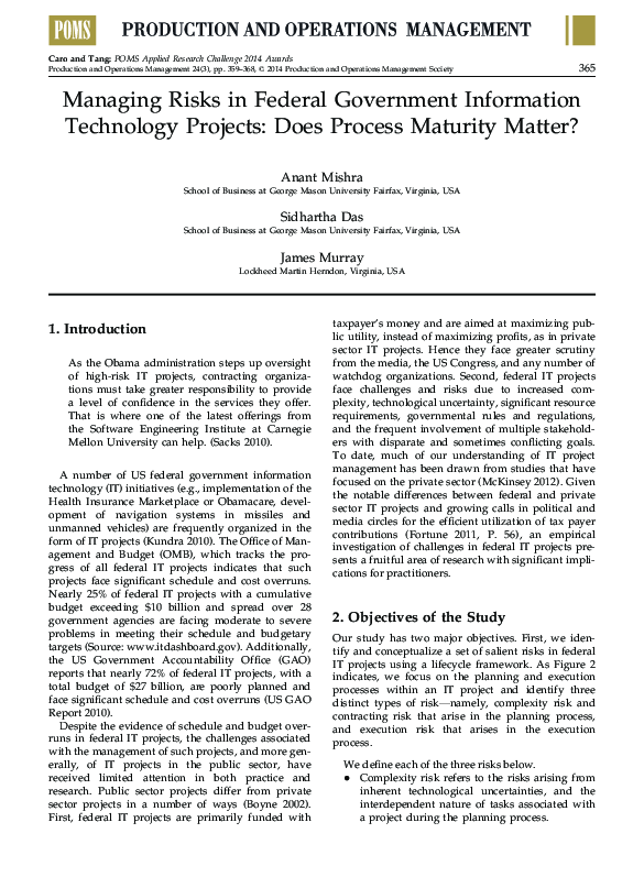 (PDF) Managing Risks in Federal Government Information Technology ...