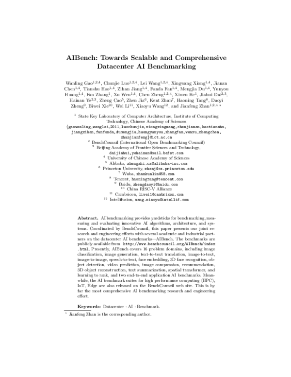 Pdf Aibench Towards Scalable And Comprehensive Datacenter Ai Benchmarking