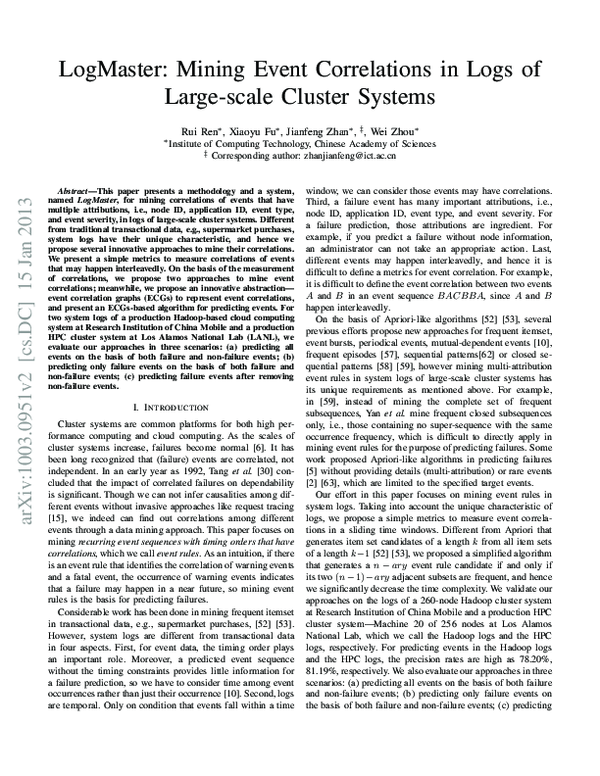(PDF) LogMaster: Mining Event Correlations in Logs of Large-Scale Cluster Systems