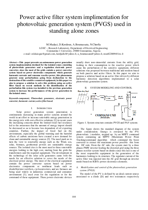(PDF) Active Filter for Isolated PV Systems