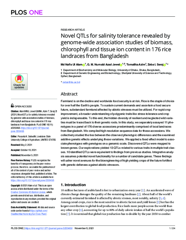 (PDF) Novel QTLs for salinity tolerance revealed by genome-wide association studies of biomass ...