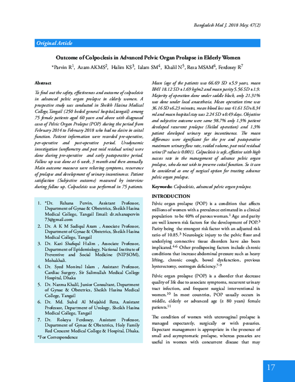 (PDF) Outcome of Colpoclesis in Advanced Pelvic Organ Prolapse in ...