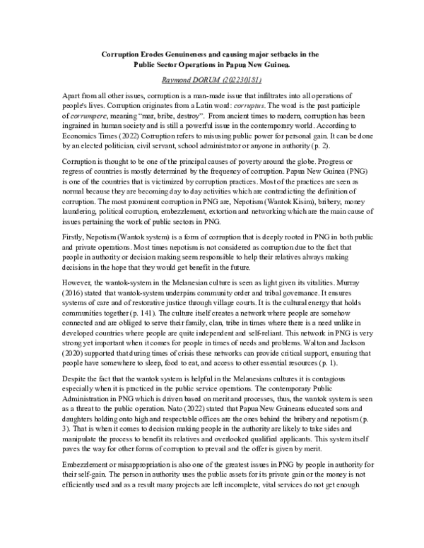 (DOC) Corruption Erodes Genuineness and causing major setbacks in the ...