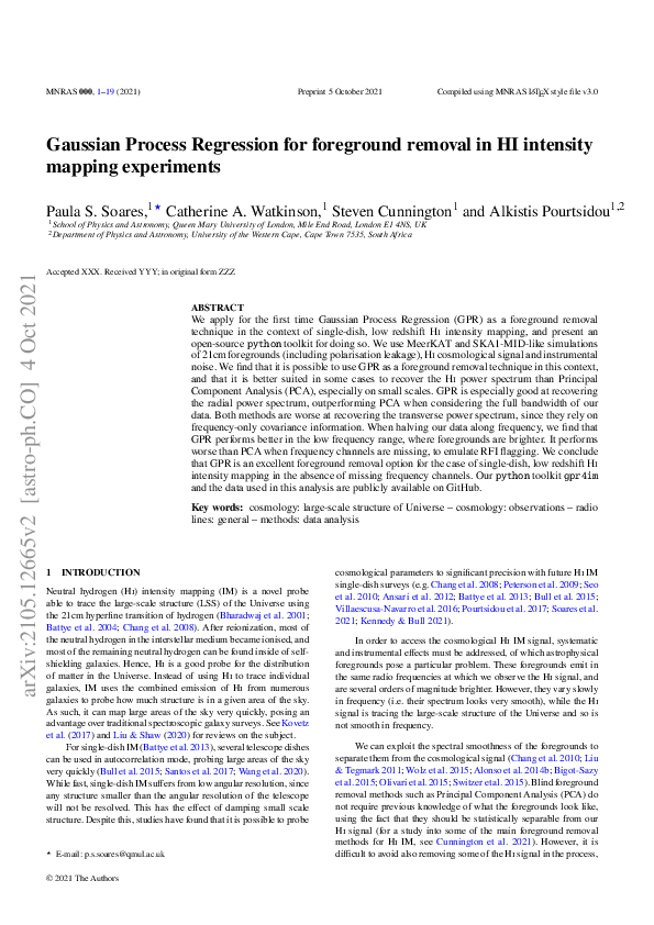 (PDF) Gaussian Process Regression for foreground removal in H i Intensity Mapping experiments ...