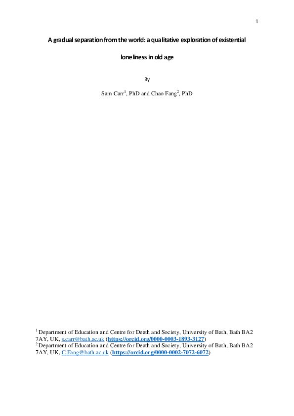 (PDF) A gradual separation from the world: a qualitative exploration of ...