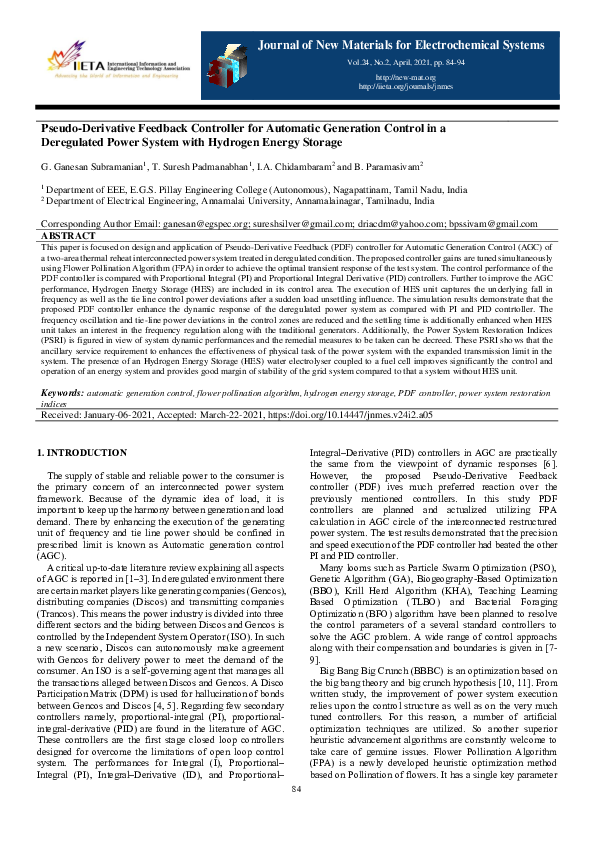 Pdf Pseudo Derivative Feedback Controller For Automatic Generation Control In A Deregulated