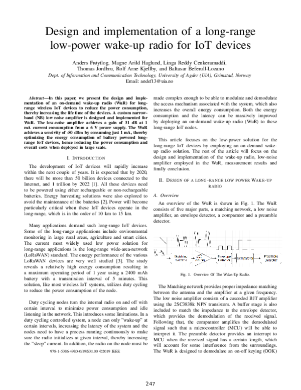 (PDF) Design and implementation of a long-range low-power wake-up radio for IoT devices