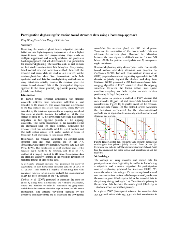 Pdf Premigration Deghosting For Marine Towed Streamer Data Using A Bootstrap Approach