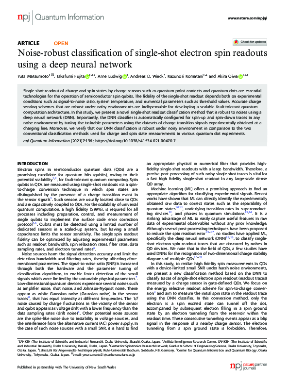 (PDF) Noise-robust classification of single-shot electron spin readouts using a deep neural network