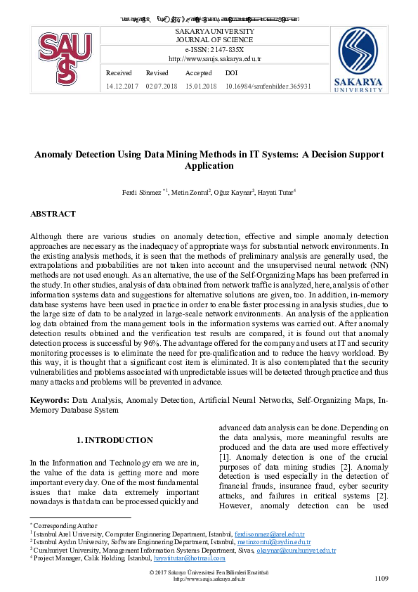 Pdf Anomaly Detection Using Data Mining Methods In It Systems A Decision Support Application
