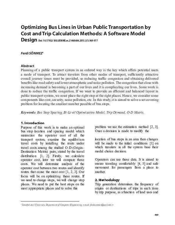 Pdf Optimizing Bus Lines In Urban Public Transportation By Cost And Trip Calculation Methods