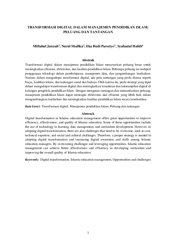 (PDF) TRANSFORMASI DIGITAL DALAM MANAJEMEN PENDIDIKAN ISLAM: PELUANG DAN TANTANGAN