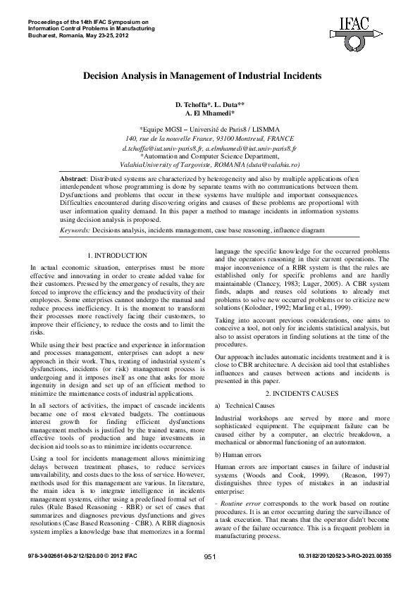 (PDF) Decision Analysis in Management of Industrial Incidents