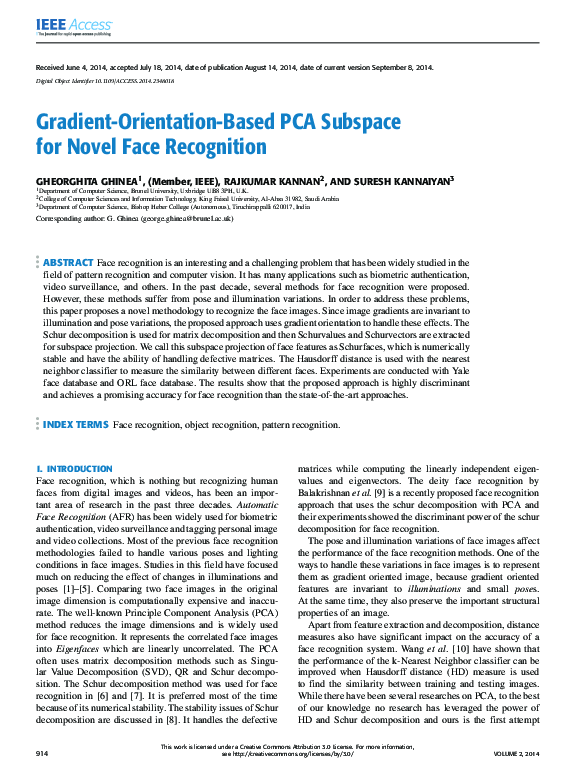 Pdf Gradient Orientation Based Pca Subspace For Novel Face Recognition