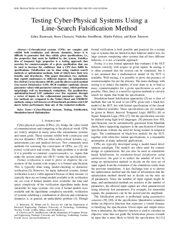 Pdf Testing Cyberphysical Systems Using A Line Search Falsification Method 