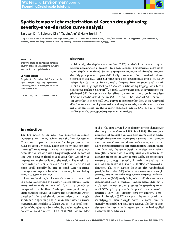 (PDF) Spatio-temporal characterization of Korean drought using severity-area-duration curve analysis