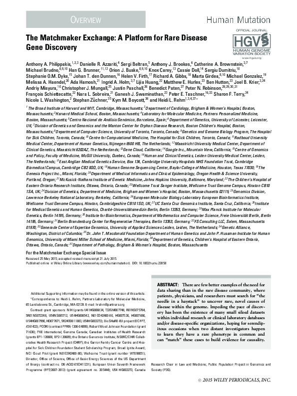 (PDF) The Matchmaker Exchange: A Platform for Rare Disease Gene Discovery