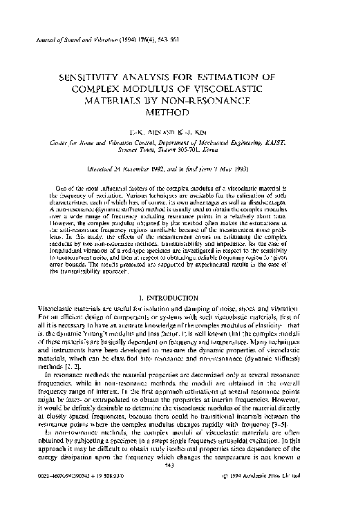 (PDF) Sensitivity Analysis For Estimation Of Complex Modulus Of Viscoelastic Materials By Non ...