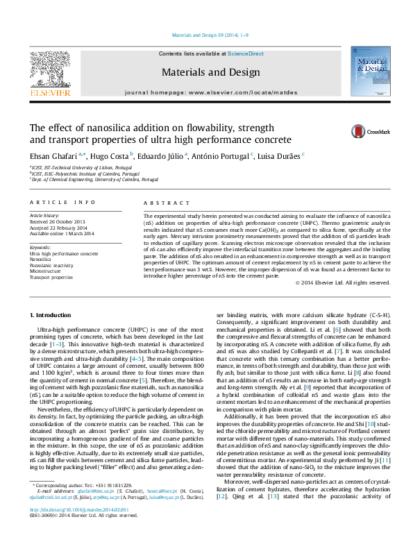 (PDF) The effect of nanosilica addition on flowability, strength and transport properties of ...